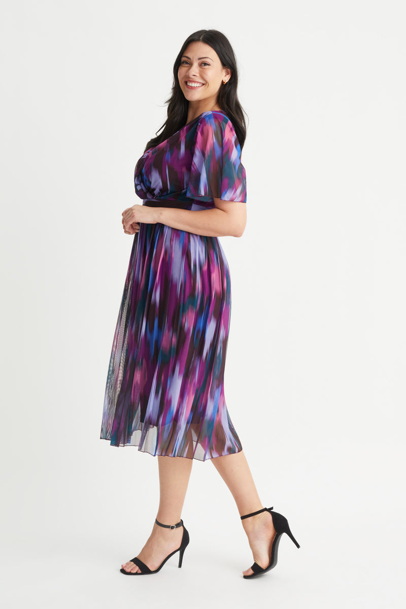 Cleo Blackberry Print Knife Pleated Skirt Midi Dress – Scarlett & Jo