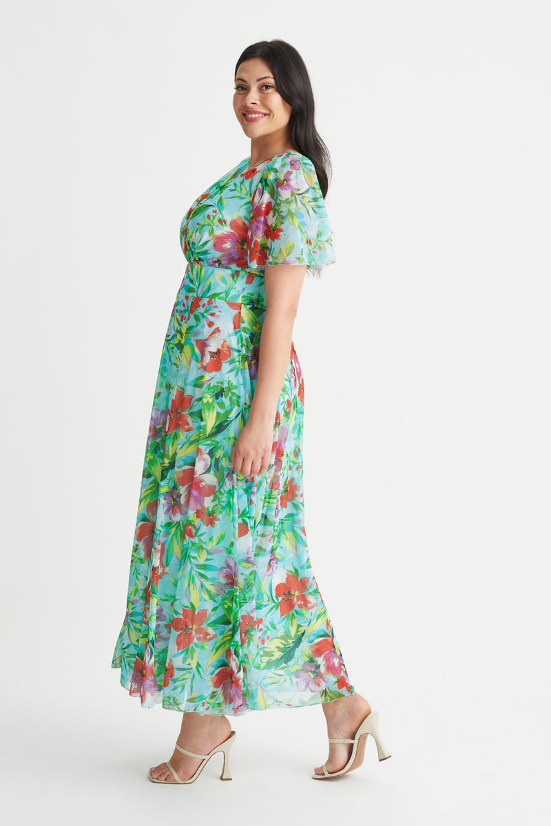 Isabelle Aqua Floral Float Sleeve Maxi Dress – Scarlett & Jo