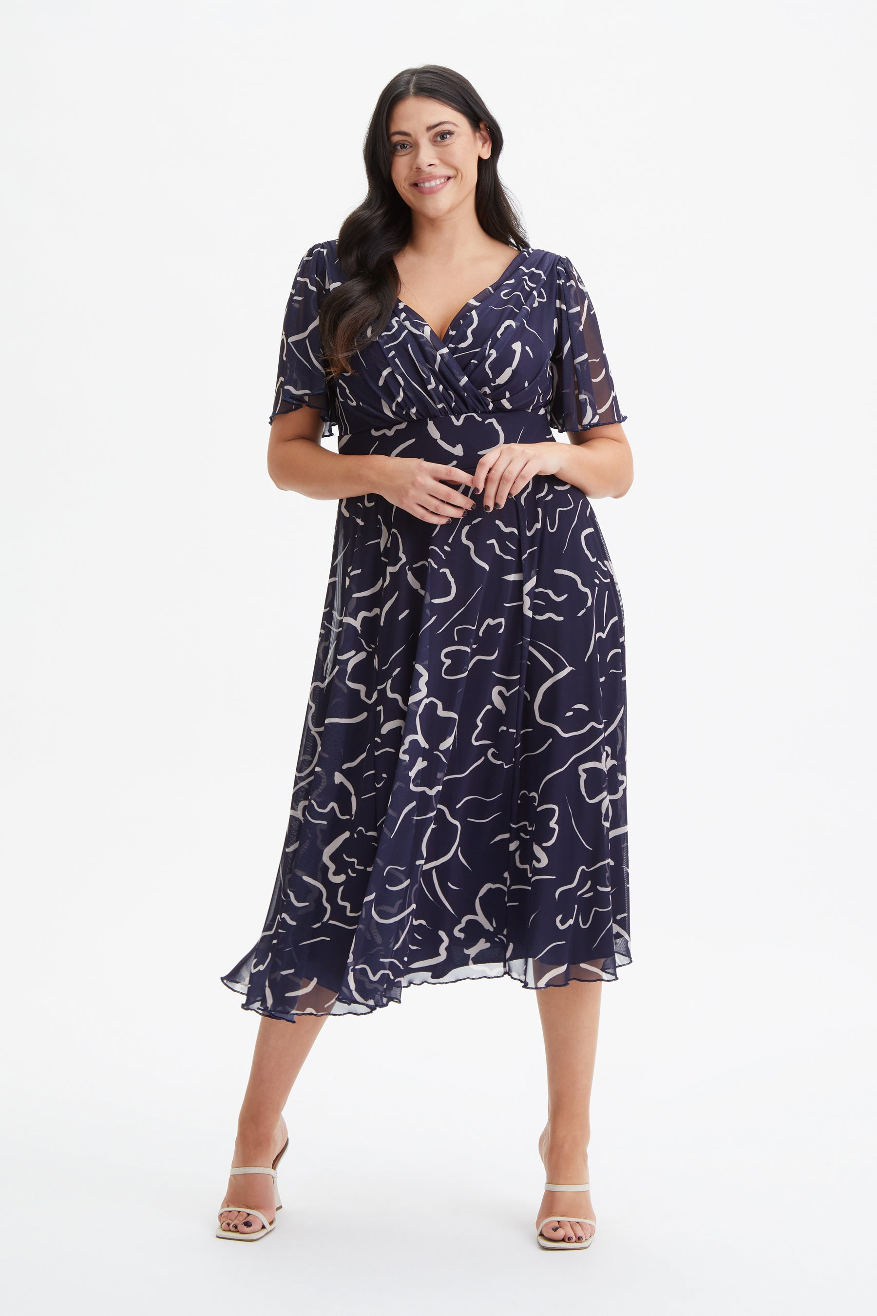 Victoria Navy Ecru Angel Sleeve Mesh Long Midi Dress – Scarlett & Jo