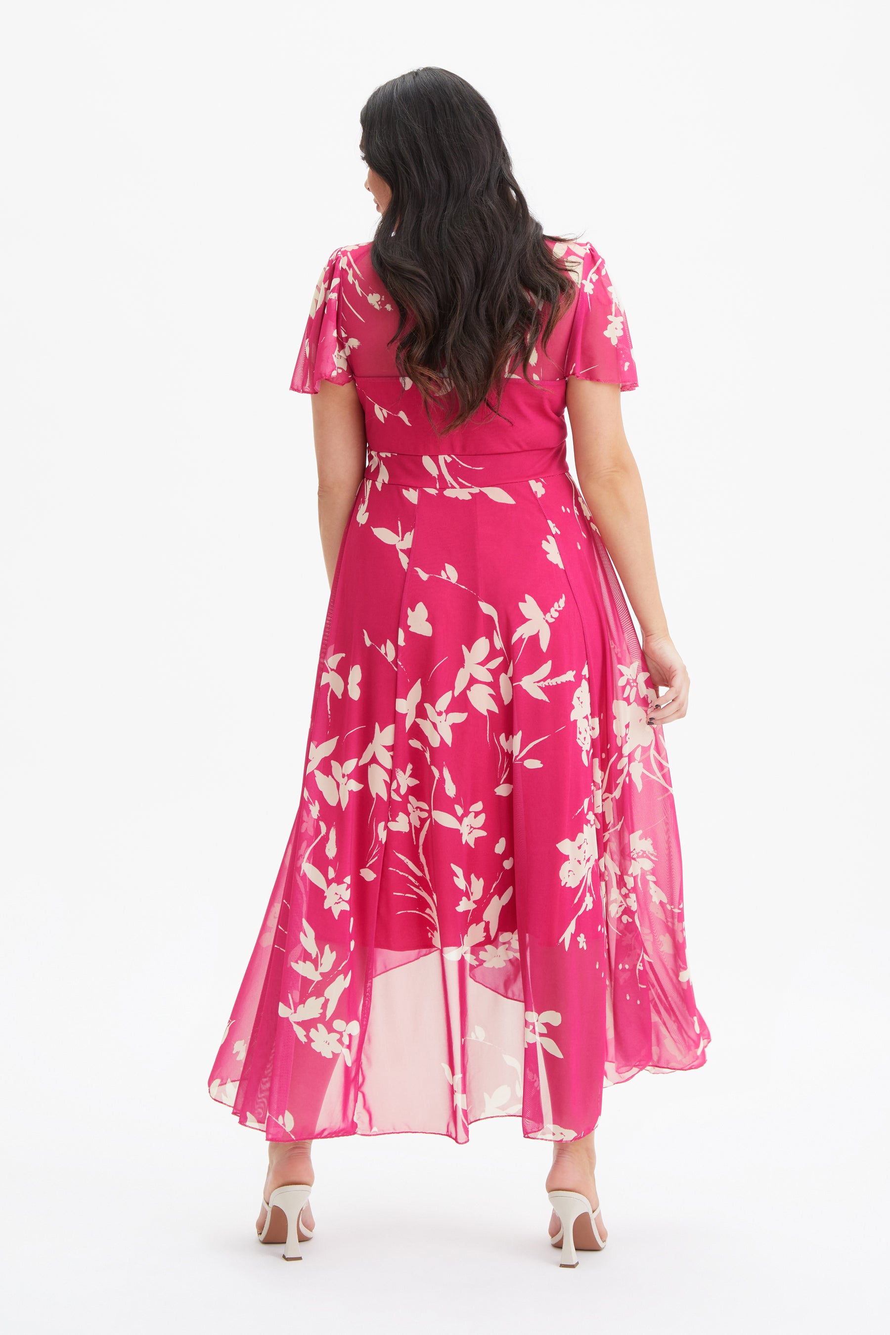 Tilly Pink Ivory Print Angel Sleeve Sweetheart Dress – Scarlett & Jo