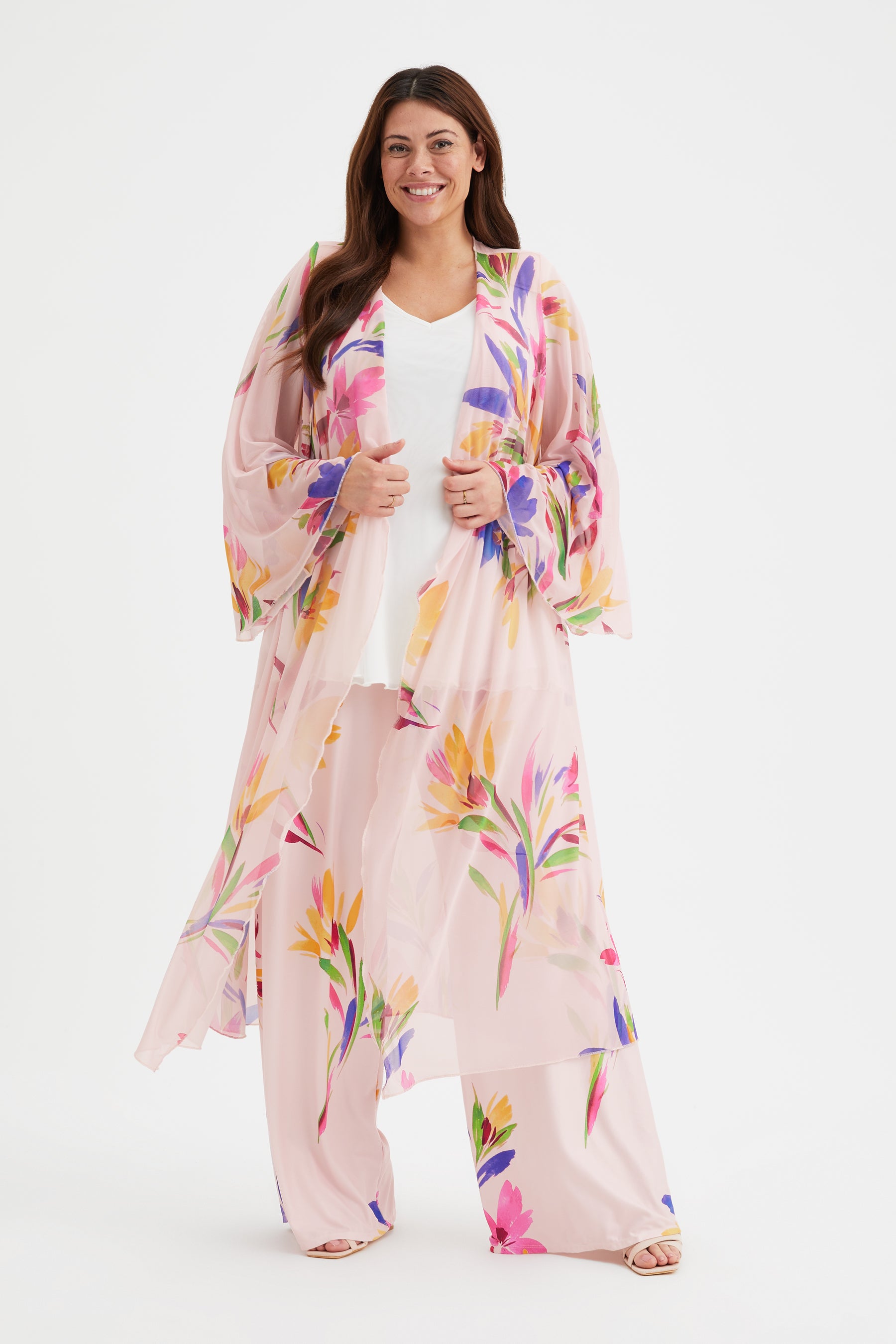 Peach Pink Waterfall Long Mesh Kimono – Scarlett & Jo