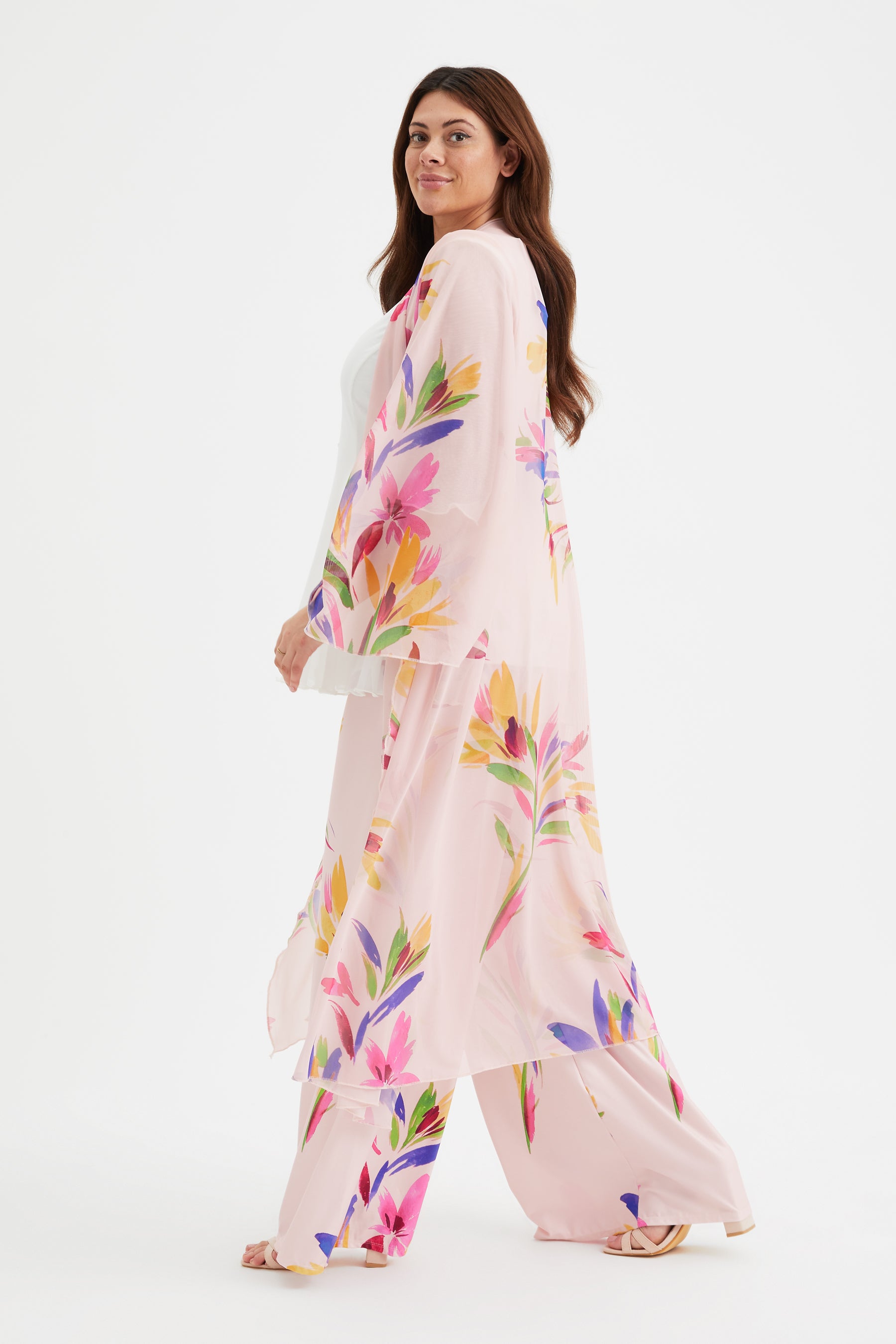 Peach Pink Waterfall Long Mesh Kimono – Scarlett & Jo