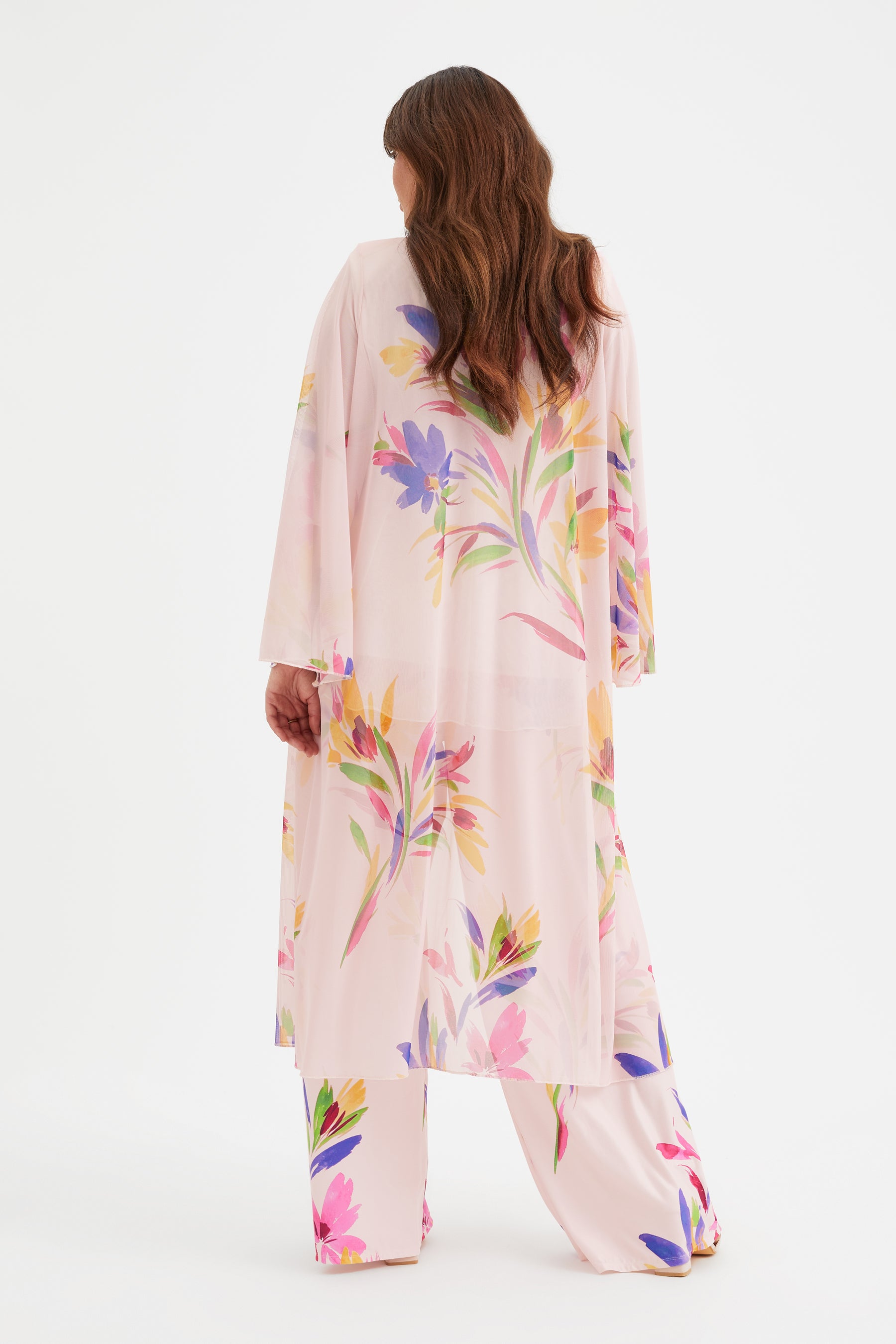 Peach Pink Waterfall Long Mesh Kimono – Scarlett & Jo