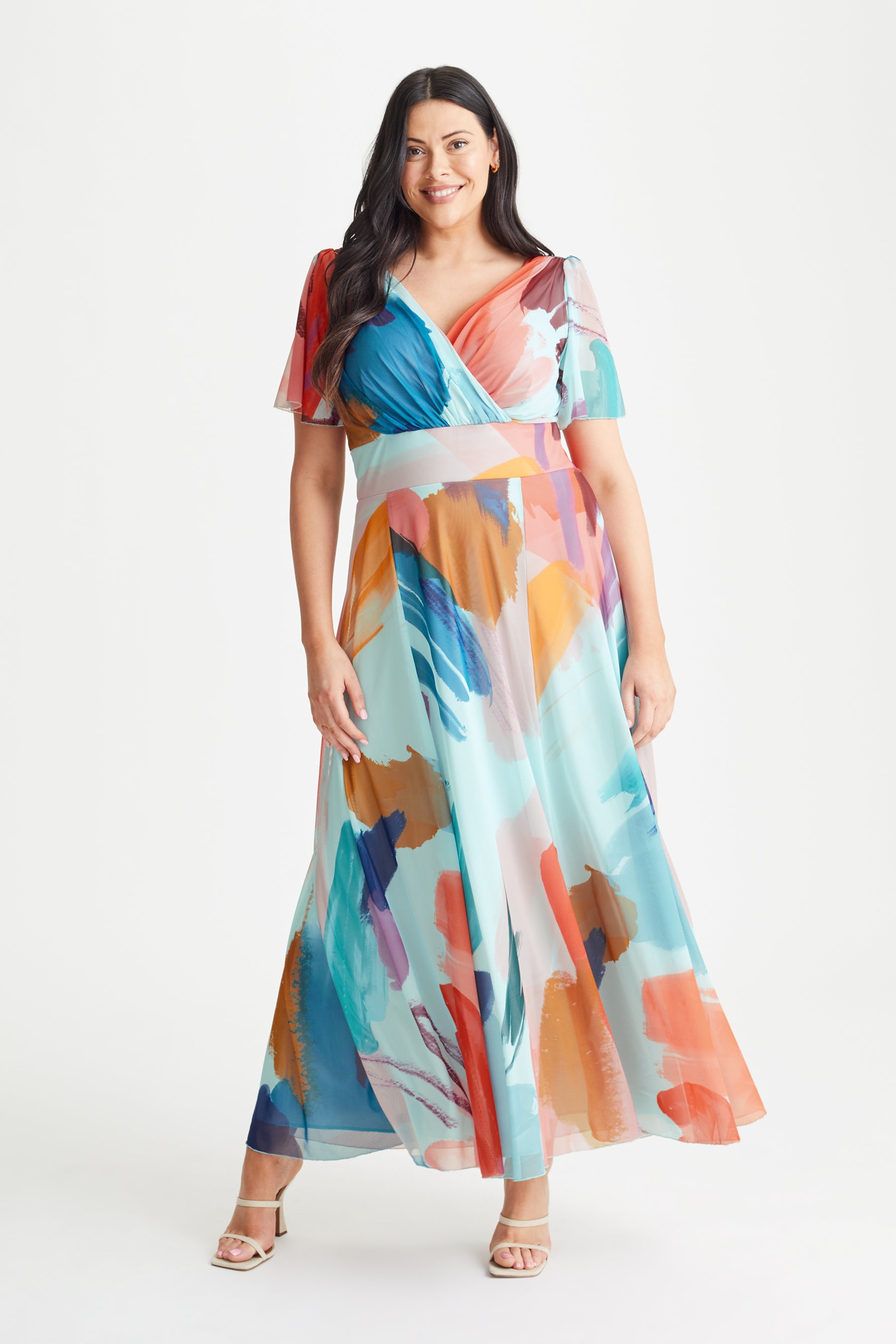 Isabelle Aqua Brush Float Sleeve Maxi Dress – Scarlett & Jo