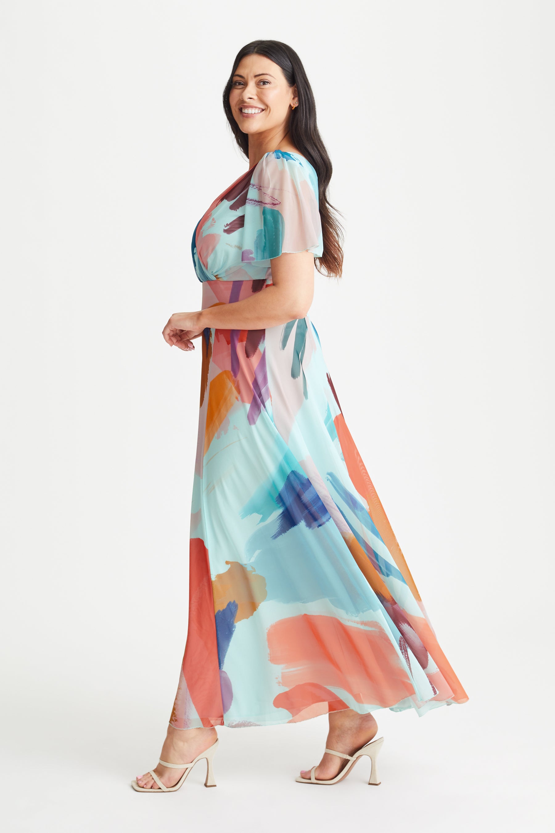 Isabelle Aqua Brush Float Sleeve Maxi Dress – Scarlett & Jo