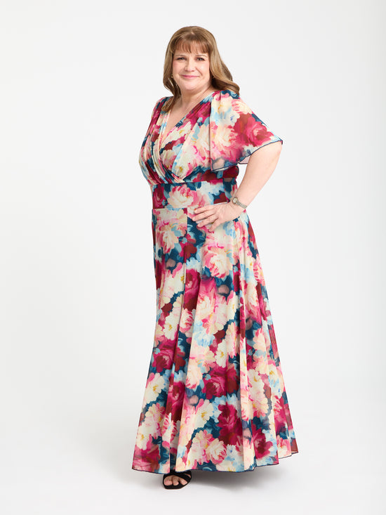 Petite Isabelle Coral Pink Navy Float Sleeve Maxi Dress – Scarlett & Jo