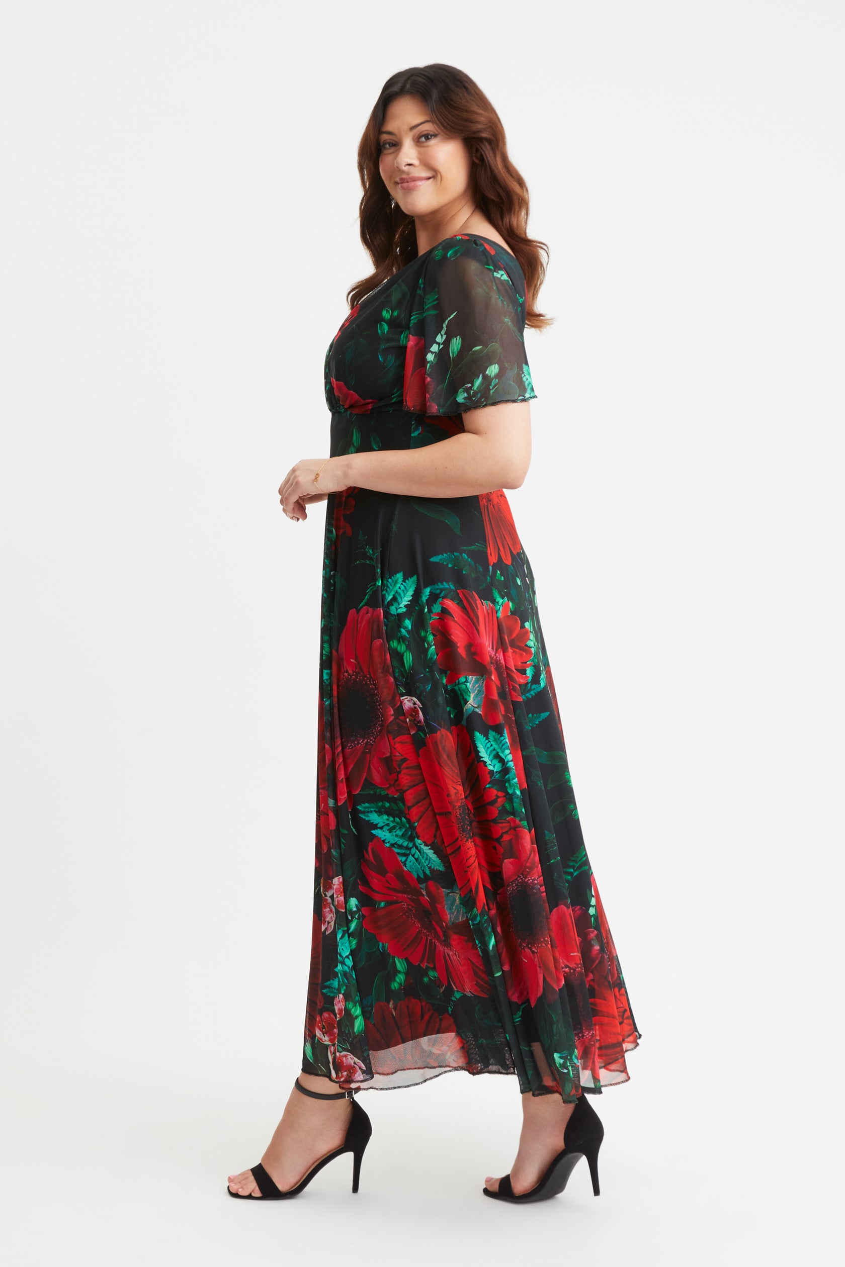 Isabelle Black Red Poppy Float Sleeve Maxi Dress – Scarlett & Jo