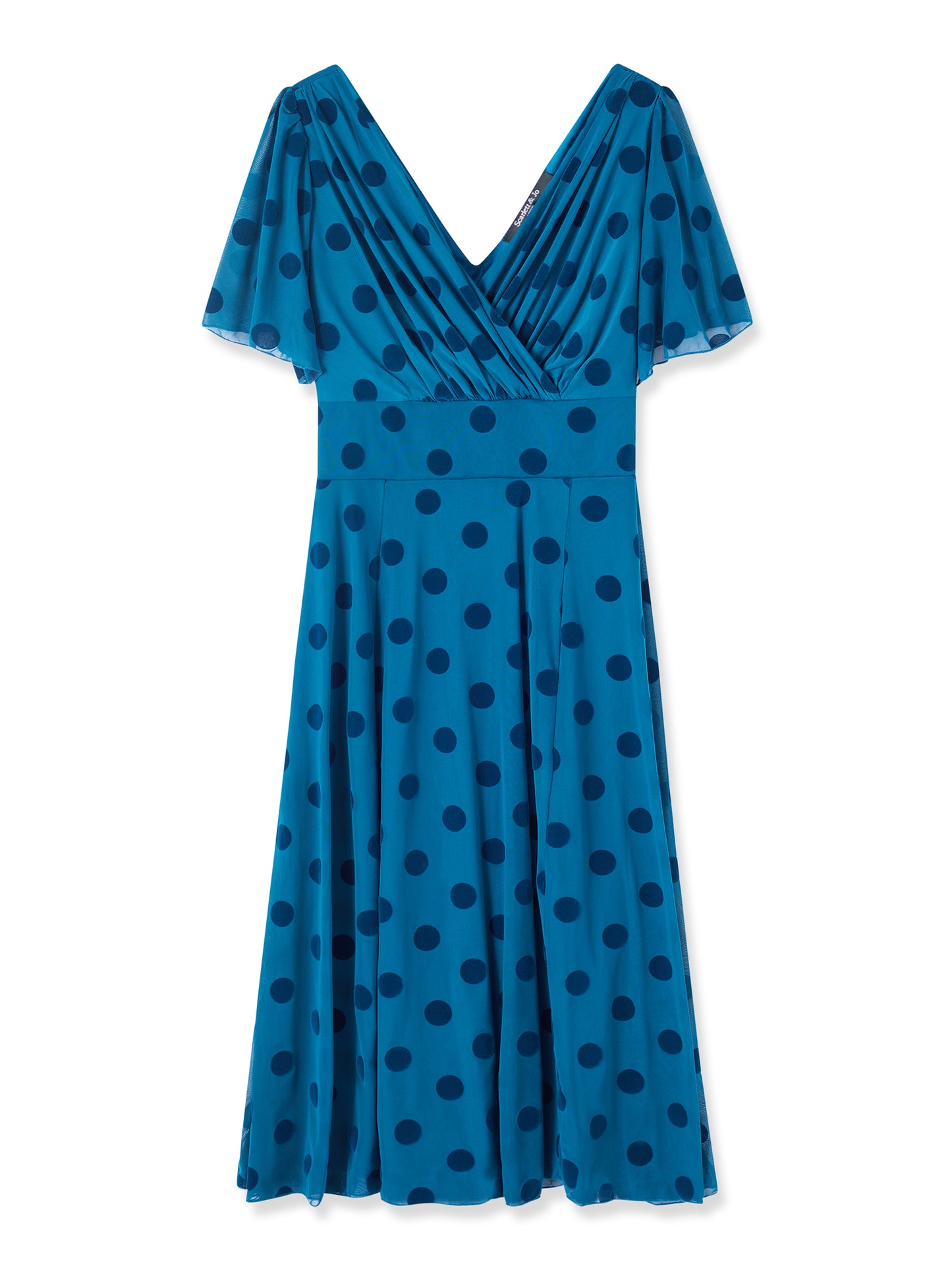 Victoria Teal Velvet Flock Angel Sleeve Mesh Long Midi Dress – Scarlett ...