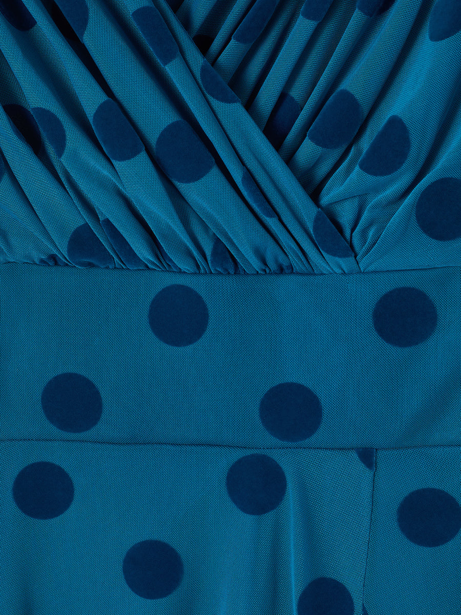 Victoria Teal Velvet Flock Angel Sleeve Mesh Long Midi Dress – Scarlett ...