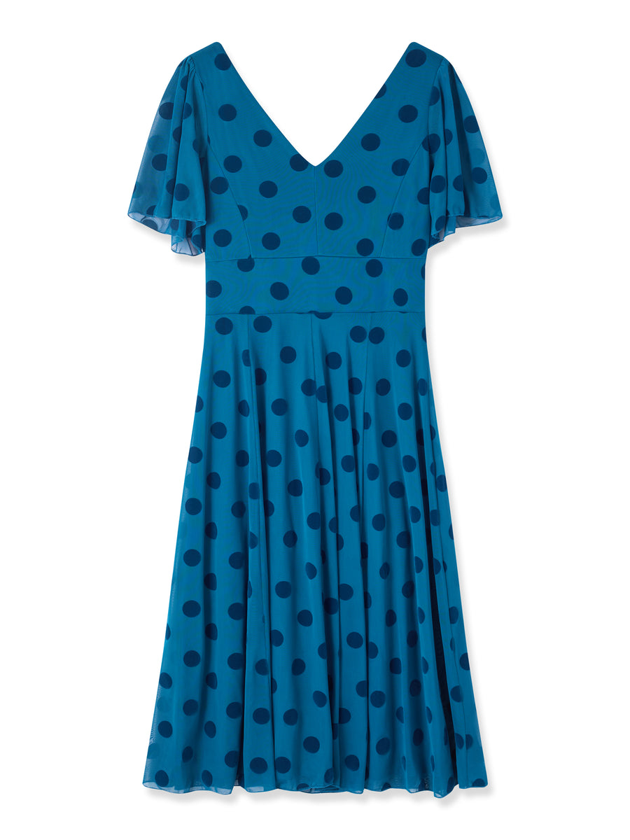 Victoria Teal Velvet Flock Angel Sleeve Mesh Long Midi Dress – Scarlett ...