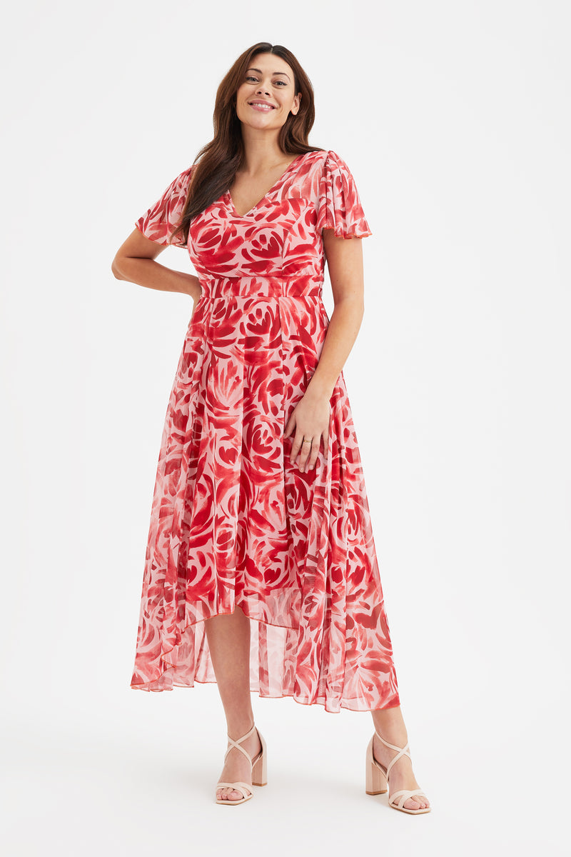 Tilly Red Batique Print Angel Sleeve Sweetheart Dress – Scarlett & Jo