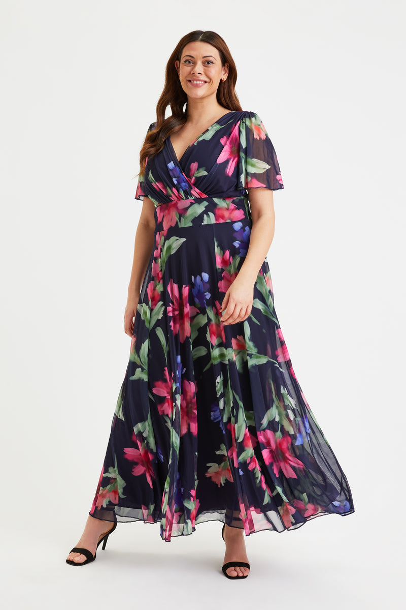 Isabelle Navy Pink Blue Float Sleeve Maxi Dress – Scarlett & Jo