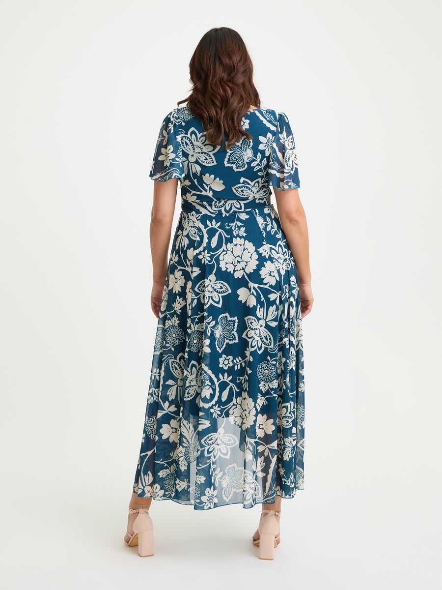 Tilly Teal Cream Angel Sleeve Sweetheart Dress – Scarlett & Jo