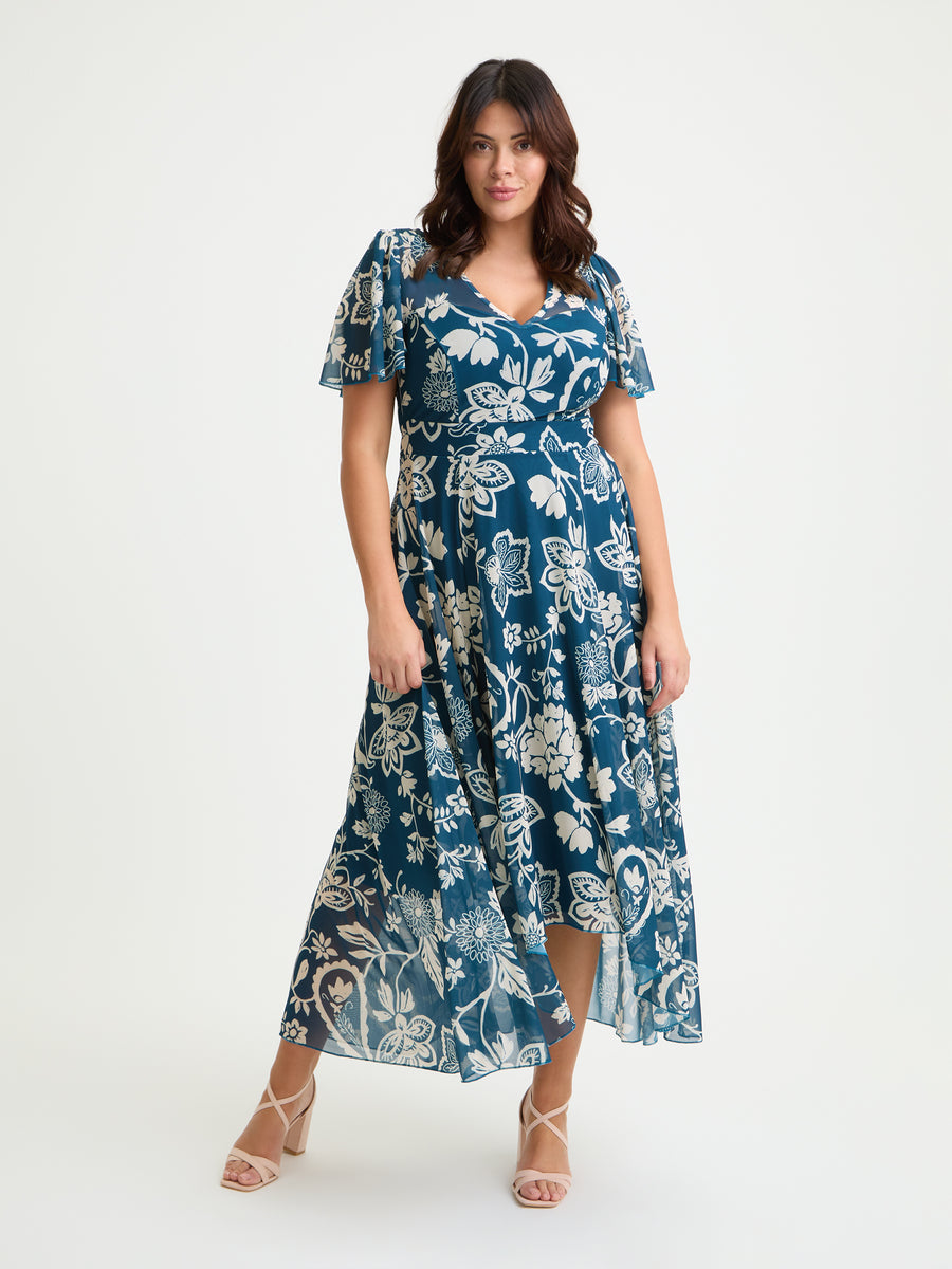 Tilly Teal Cream Angel Sleeve Sweetheart Dress – Scarlett & Jo