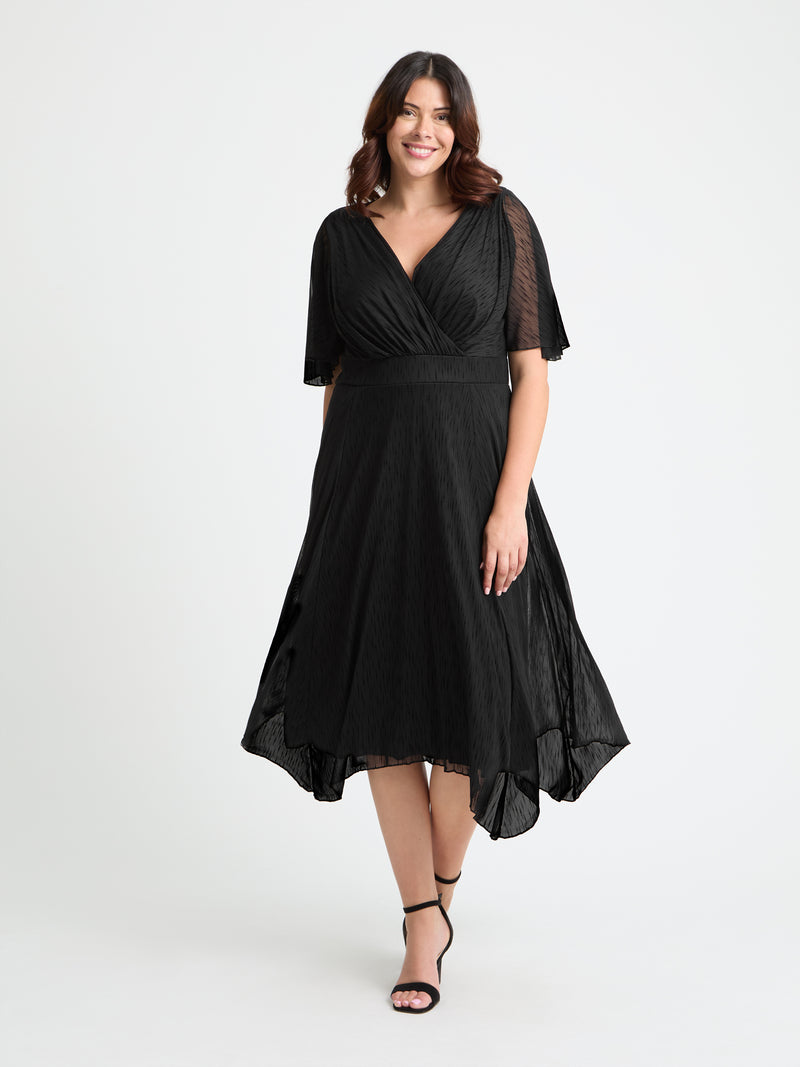 Julie Black Graphic Velvet Flock Hanky Hem Dress – Scarlett & Jo