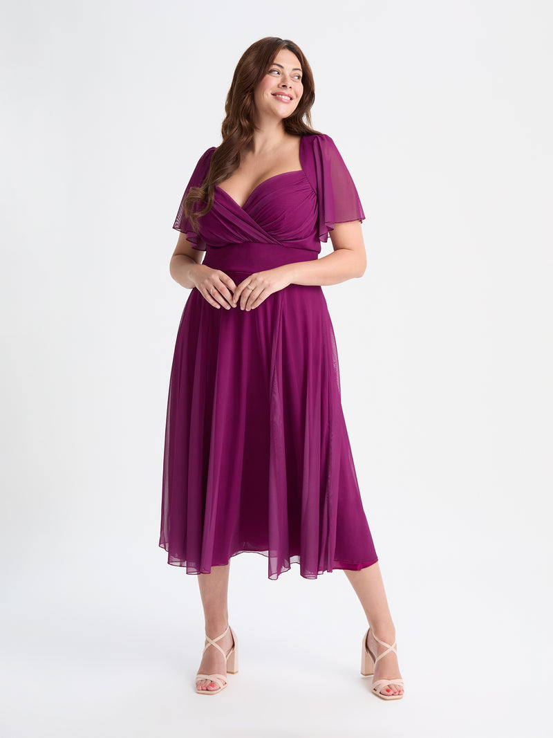 Liz Solid Mulberry Bolero Wrap Bodice Midi Dress – Scarlett & Jo