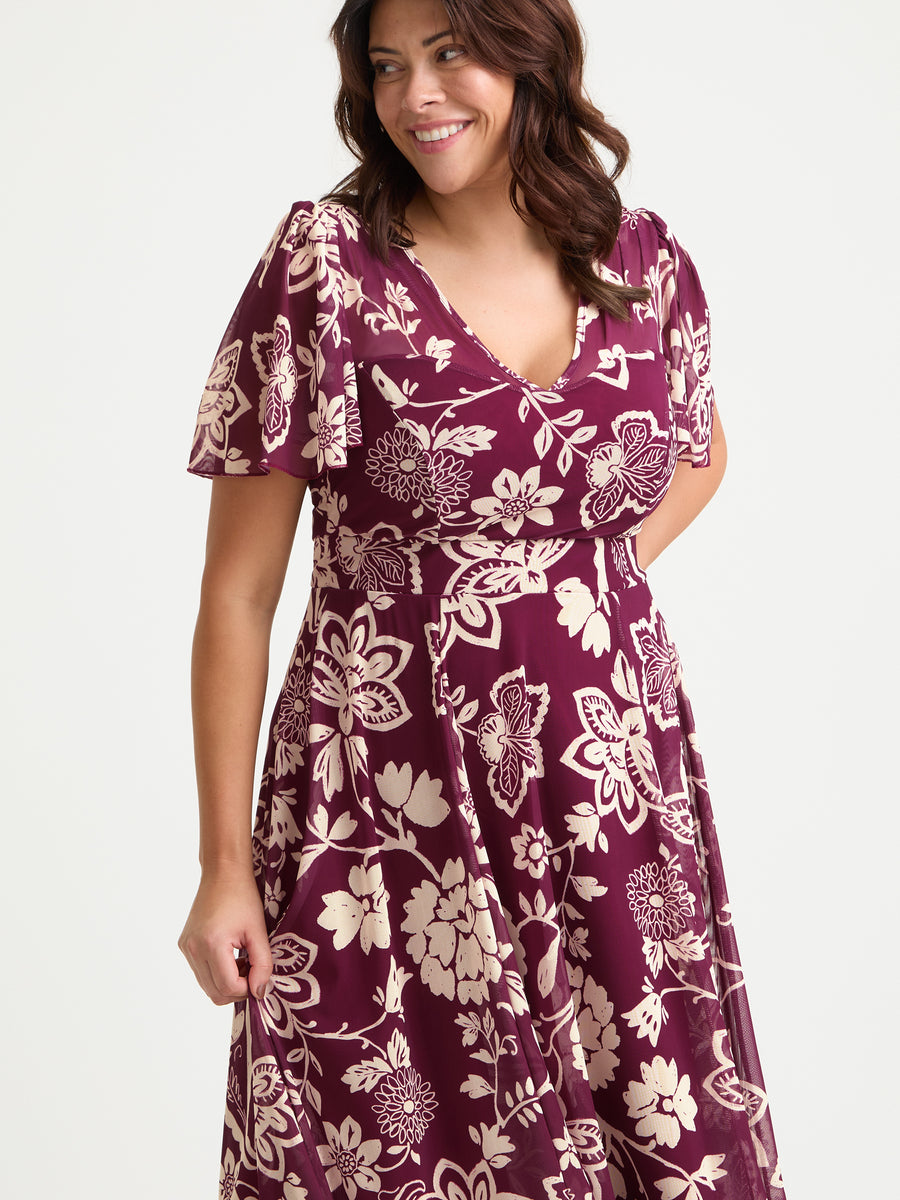 Tilly Wine Cream Angel Sleeve Sweetheart Dress – Scarlett & Jo