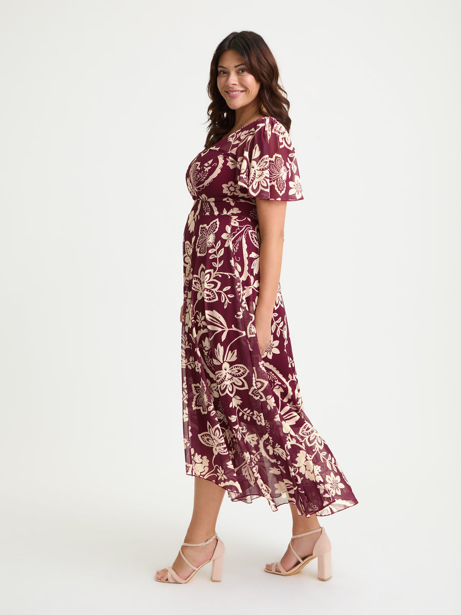 Tilly Wine Cream Angel Sleeve Sweetheart Dress – Scarlett & Jo