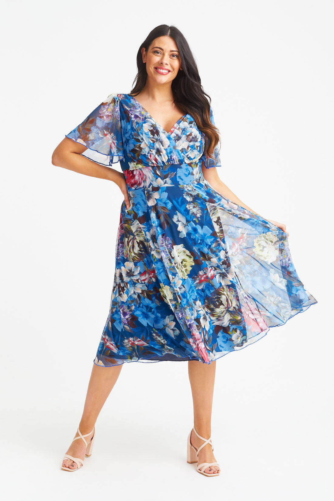 Victoria Bold Teal Blue Angel Sleeve Midi Dress – Scarlett & Jo