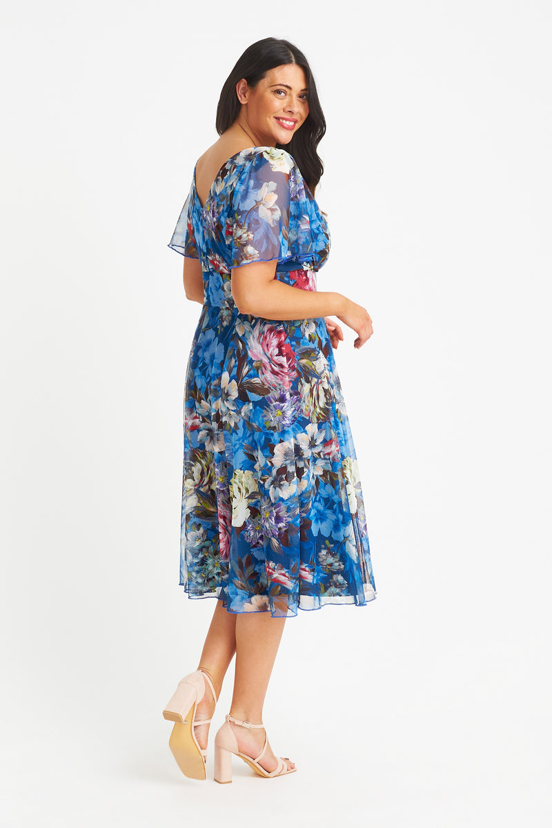 Victoria Bold Teal Blue Angel Sleeve Midi Dress – Scarlett & Jo