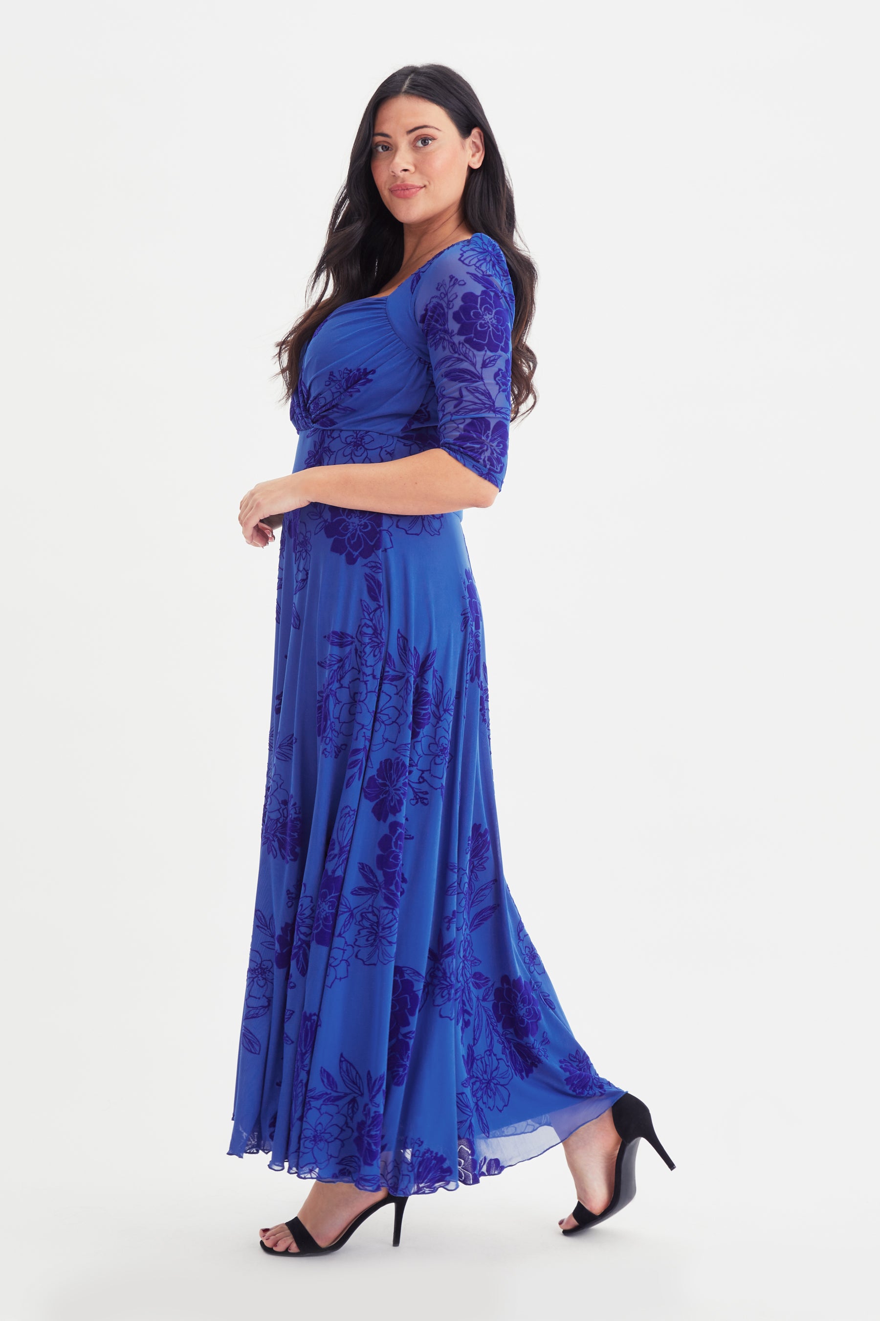 Elizabeth Blue Velvet Flocked Mesh Maxi Gown – Scarlett & Jo