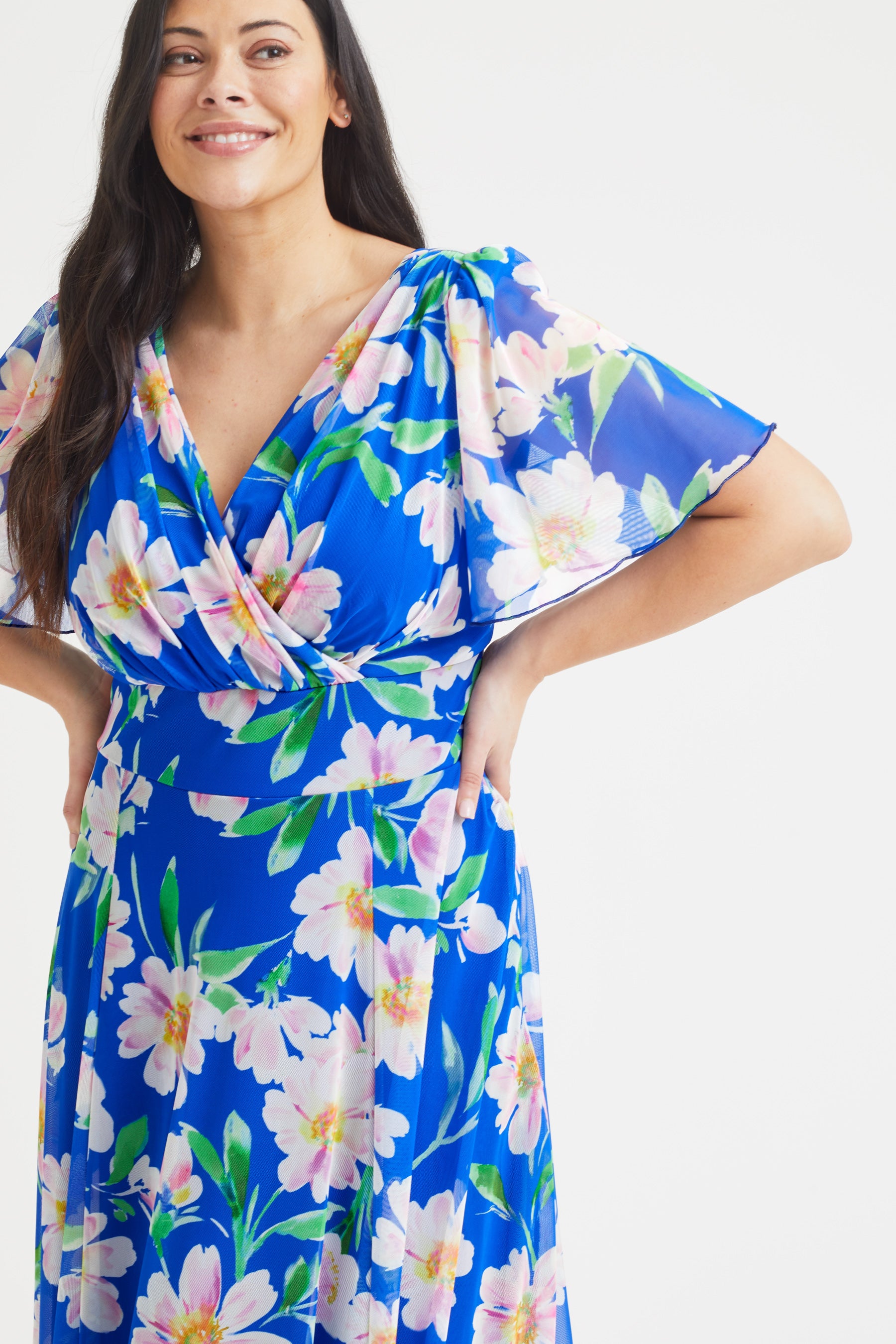Isabelle Royal Blue Pink Float Sleeve Maxi Dress – Scarlett & Jo