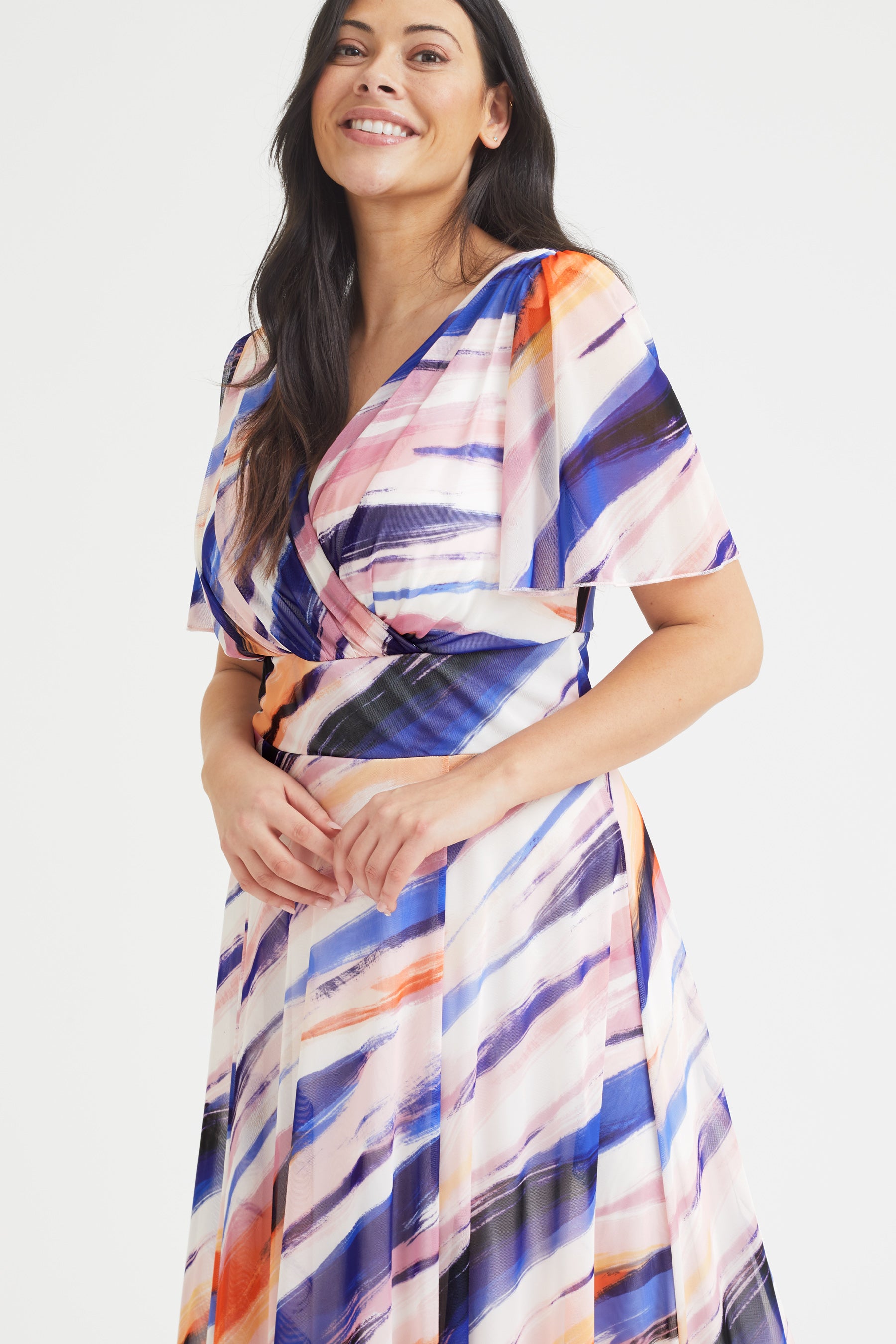 Isabelle Cream Multi Brush Float Sleeve Maxi Dress – Scarlett & Jo