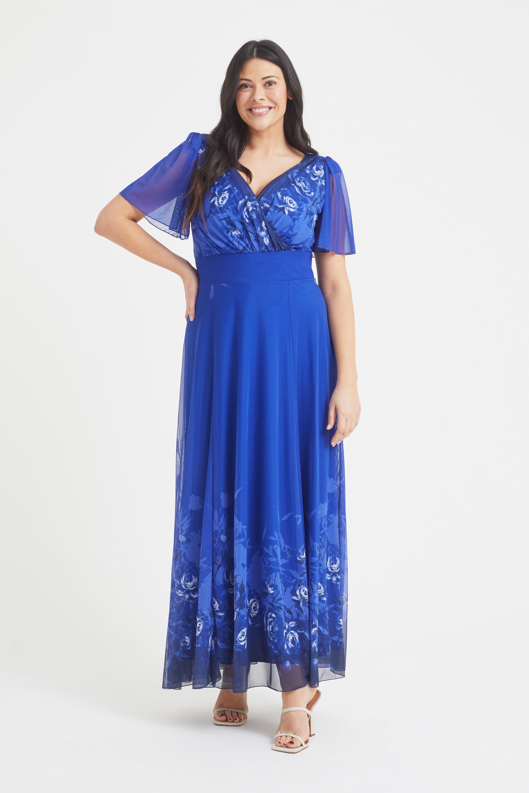 Isabelle Blue Border Floral Float Sleeve Maxi Dress – Scarlett & Jo