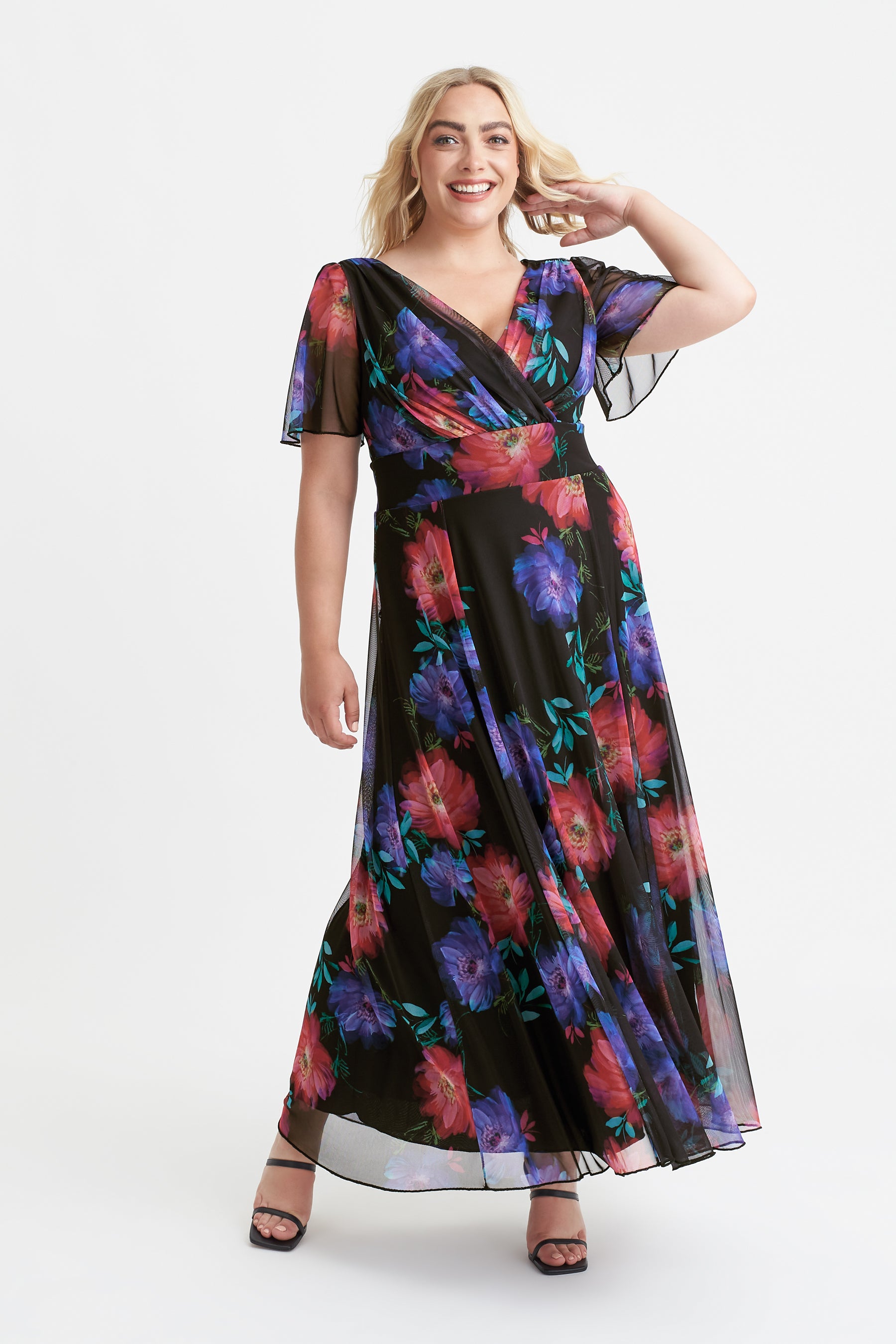 Isabelle Black Red Multi Print Float Sleeve Maxi Dress – Scarlett & Jo