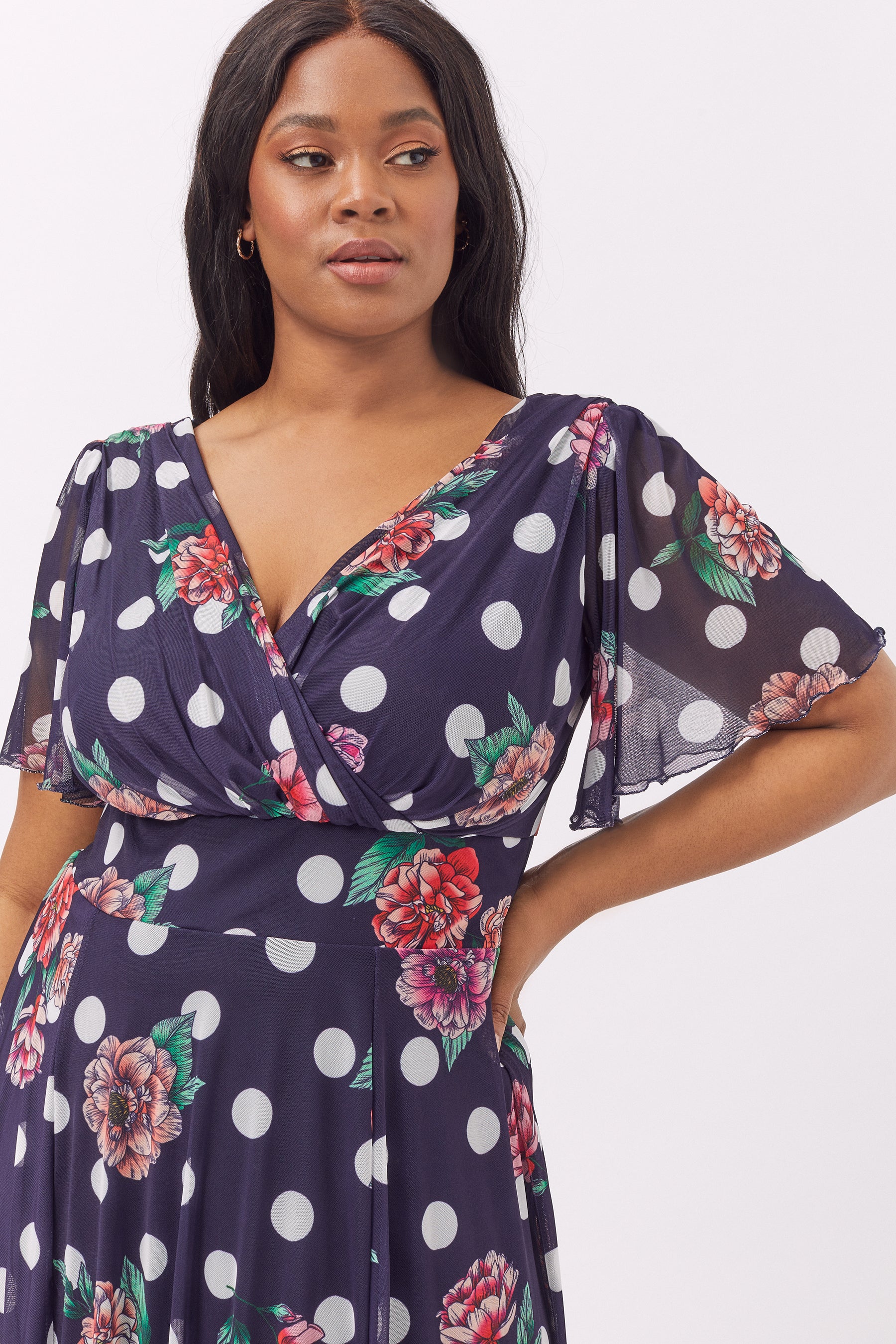 Annabelle Plus Size Angel Sleeve Midi Dress - Scarlett & Jo