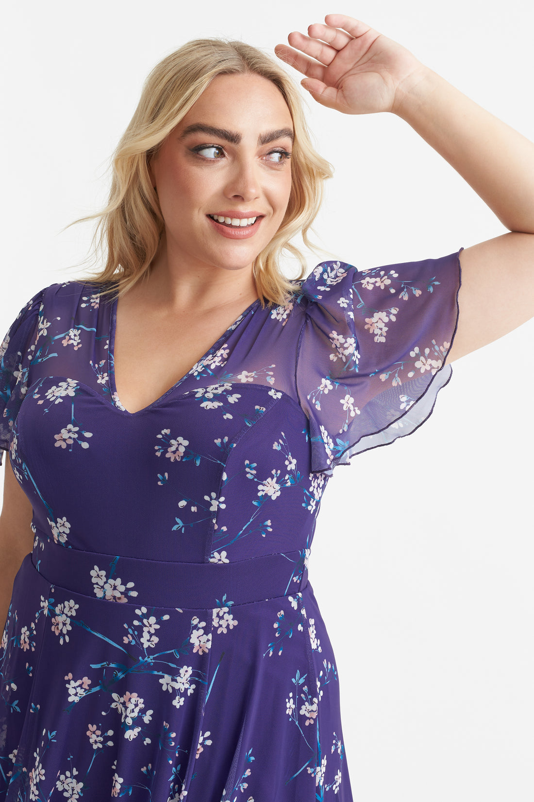 Tilly Purple Blush Print Angel Sleeve Sweetheart Dress – Scarlett & Jo