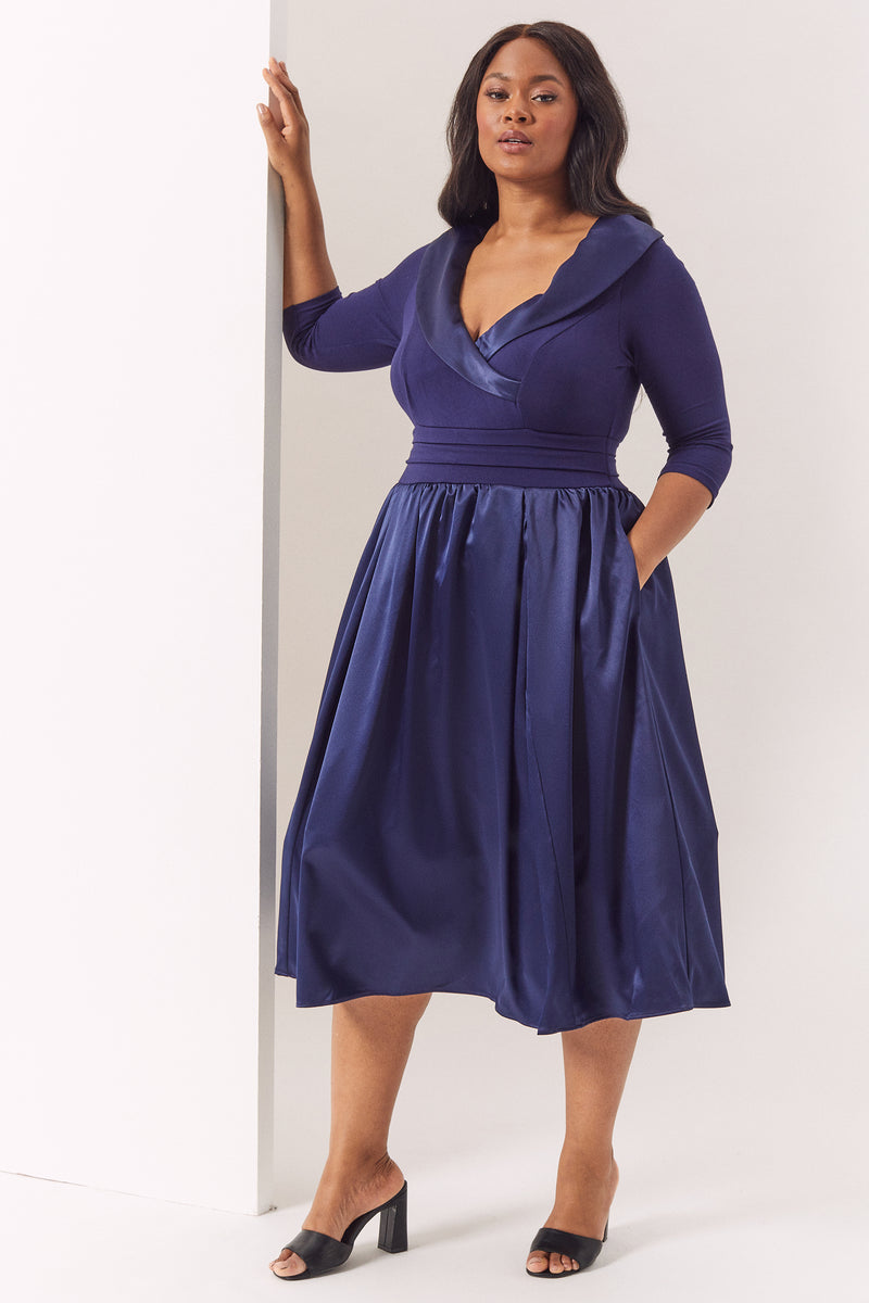 The Olivia Navy Satin Tuxedo Prom Dress – Scarlett & Jo