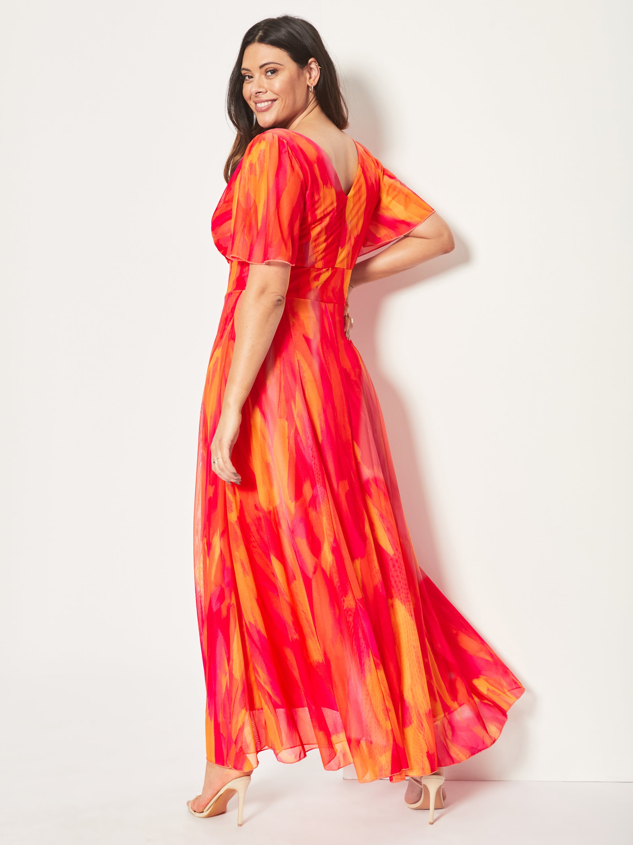 Isabelle Orange Pink Yellow Print Float Sleeve Maxi Dress – Scarlett & Jo