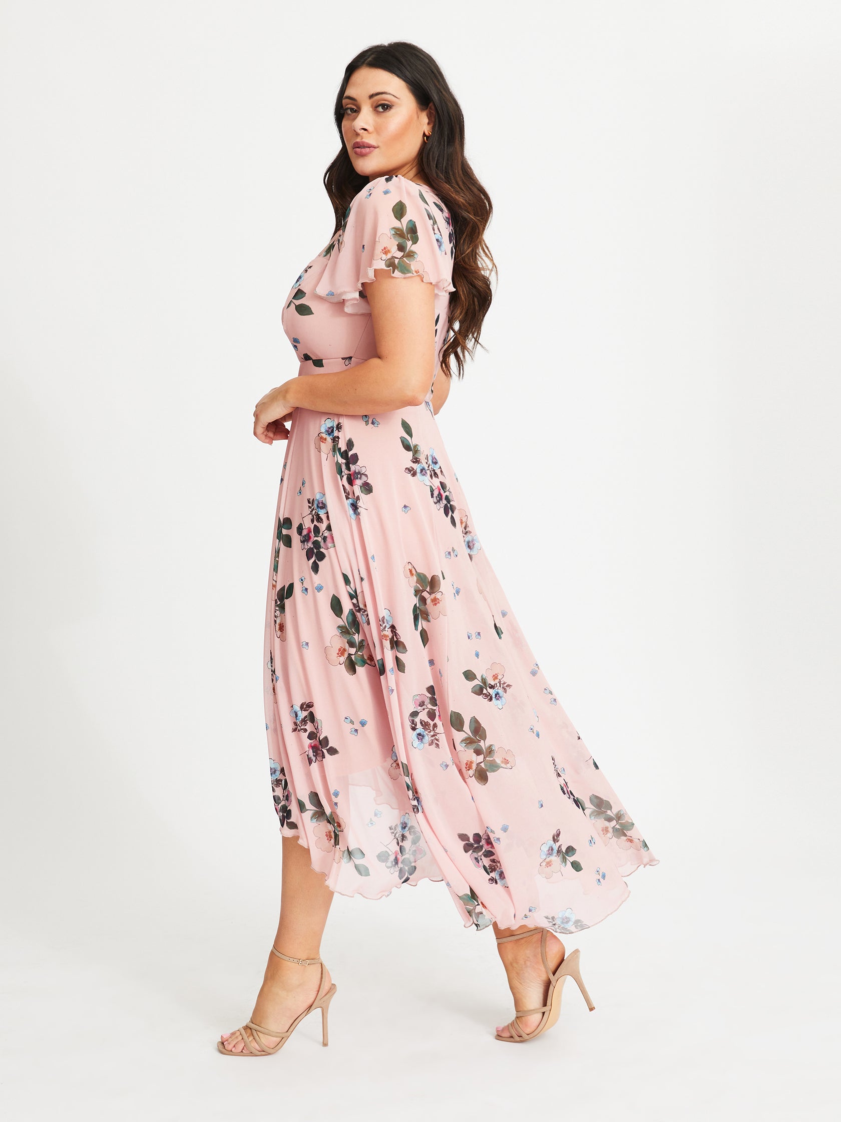 Tilly Pink Multi Print Angel Sleeve Sweetheart Dress – Scarlett & Jo