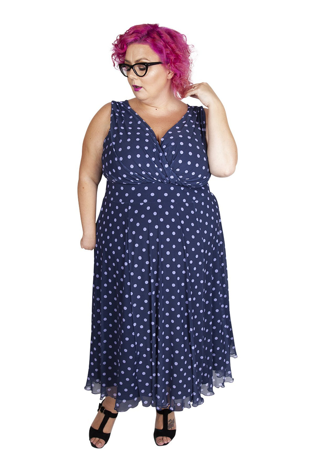 Freya Blueberry and Lilac Spot Midi Dress – Scarlett & Jo