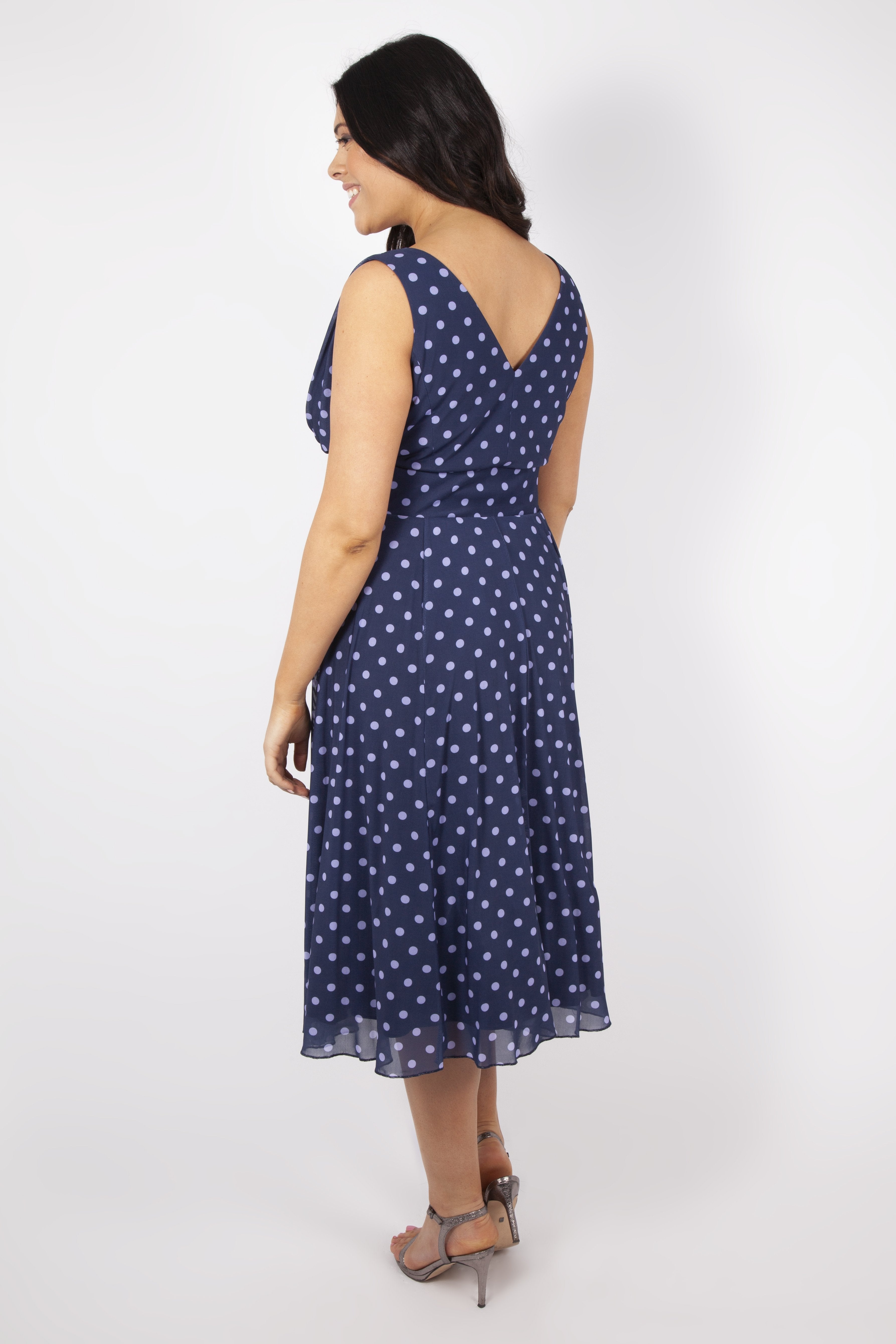 Freya Blueberry and Lilac Spot Midi Dress – Scarlett & Jo