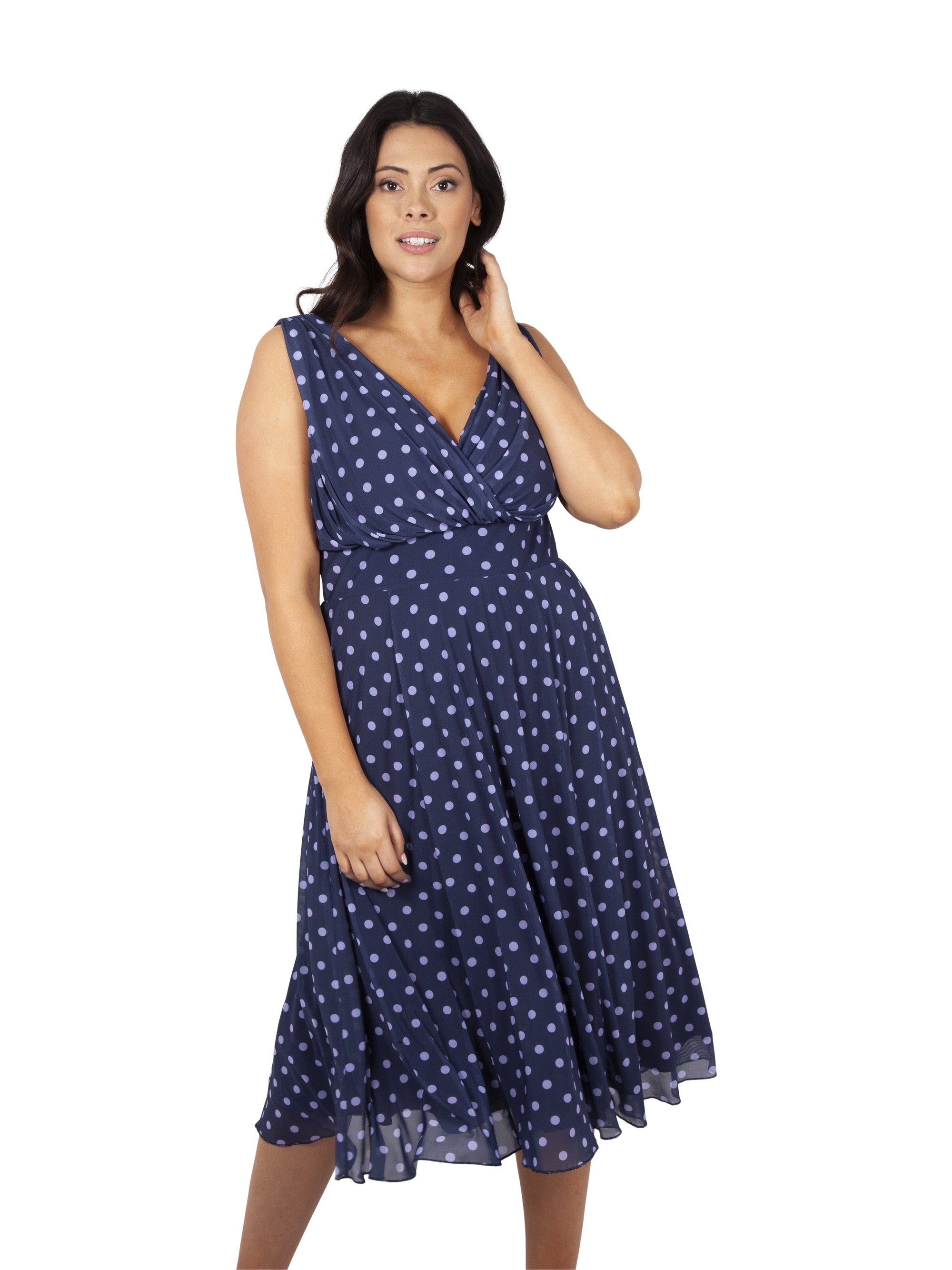 Freya Blueberry and Lilac Spot Midi Dress – Scarlett & Jo
